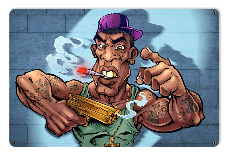 FLY003 - GANG BANGER Vintage Sign – Pasttime Signs